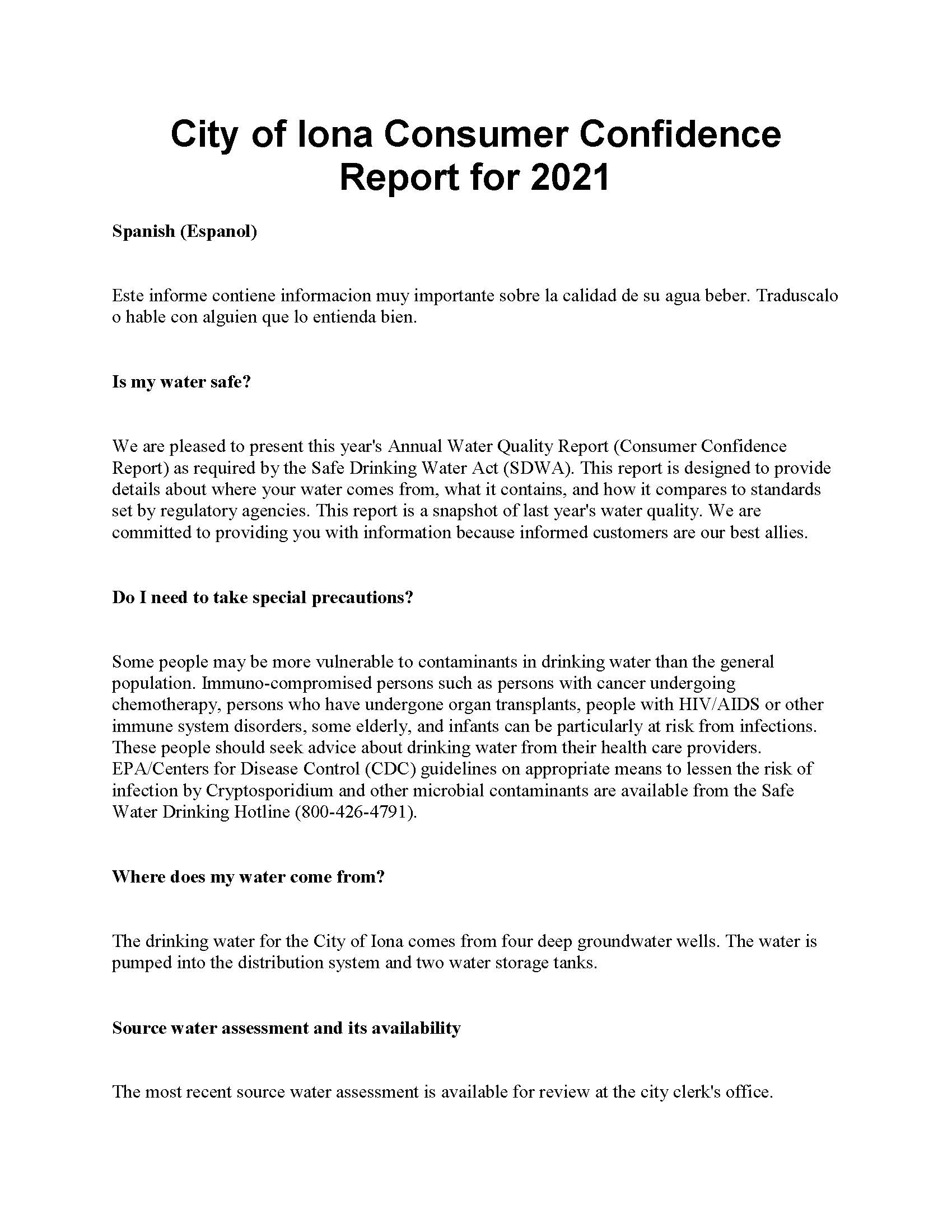 Consumer Confidence Report